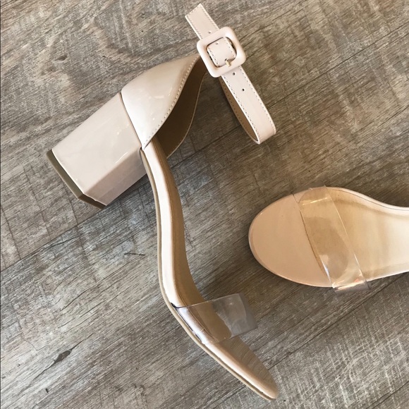 Cityclassified | Shoes | Retro Patent Nude Clear Strap Block Heel ...